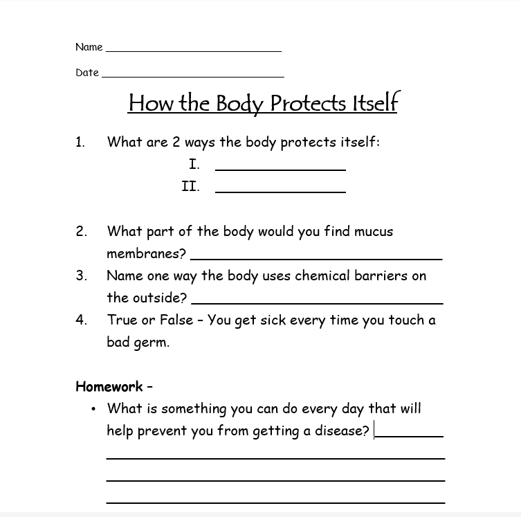 FREE - Disease: How the Body Protects Itself Worksheet - FREE ...