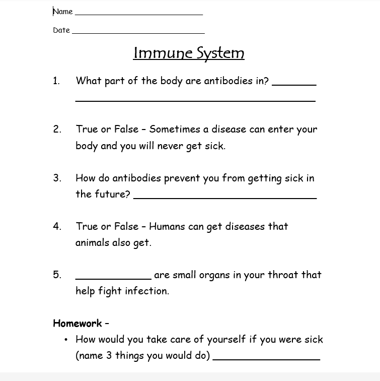 FREE - Disease: Immune System Worksheet - FREE – Engaging Einsteins