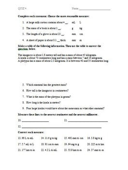 Metric Measurements and Conversions Assessment (Quiz) – Engaging Einsteins