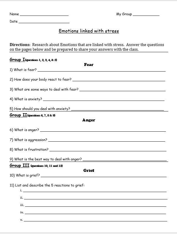 FREE - Emotions linked to Stress Jigsaw Lesson Worksheet - FREE ...
