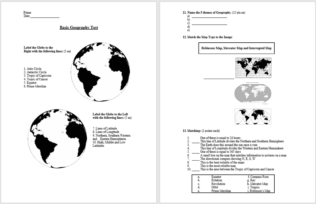 Basic Geography Assessment (Test) – Engaging Einsteins