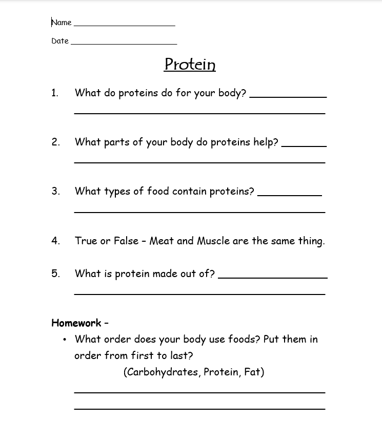 FREE - Nutrition: Protein Worksheet - FREE – Engaging Einsteins