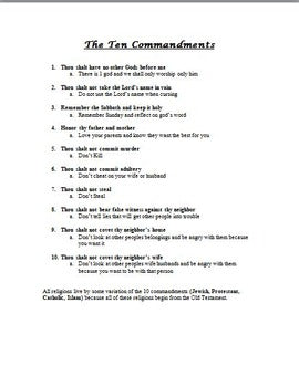Religion - 10 Commandments Assessment (Quiz) – Engaging Einsteins