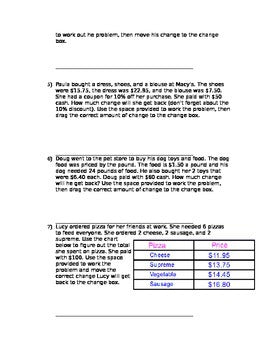 Buying Food - Making Change Word Problems; Real World Math – Engaging ...