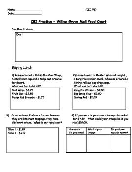 Shopping Mall Food Court Menu Worksheet; Real World Math; CBI ...